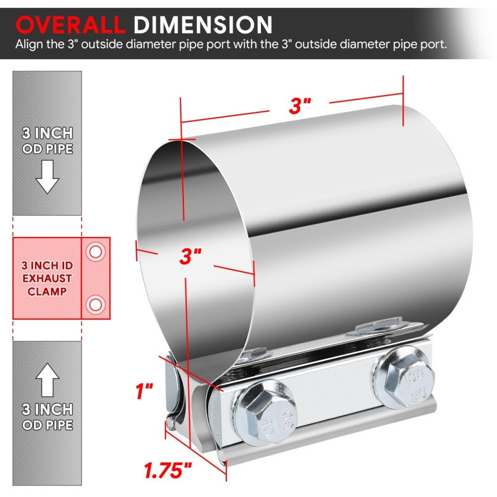 2X BFC 3.00" Exhaust Muffler Pipe Tube Butt Joint Band Clamp Sleeves ...
