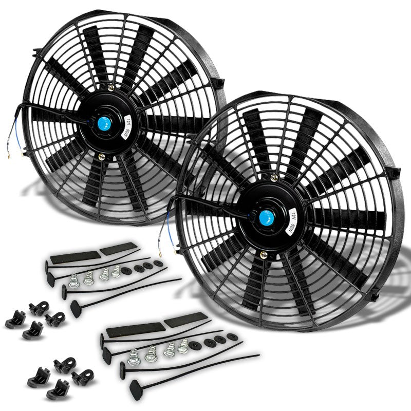 2x 16" Black Slim Engine Bay Radiator Motor Cooling Fan+Fan Mounting ...