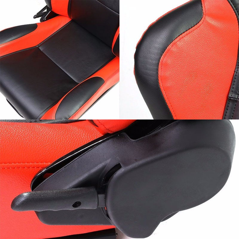 Black Center/Red Reclinable PVC Leather Type-R Style Racing Seats ...