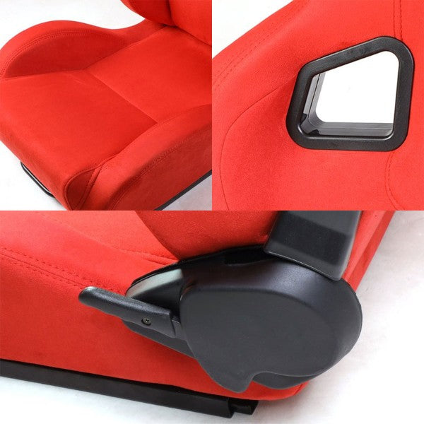 All Red Reclinable Faux Suede Type-R Style Sport Racing Seats ...